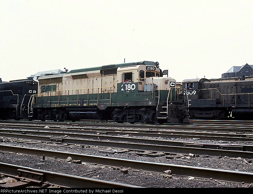 CR GP-30 #2180 still in Rdg colors, leads a freight out of Port Richmond Yard
